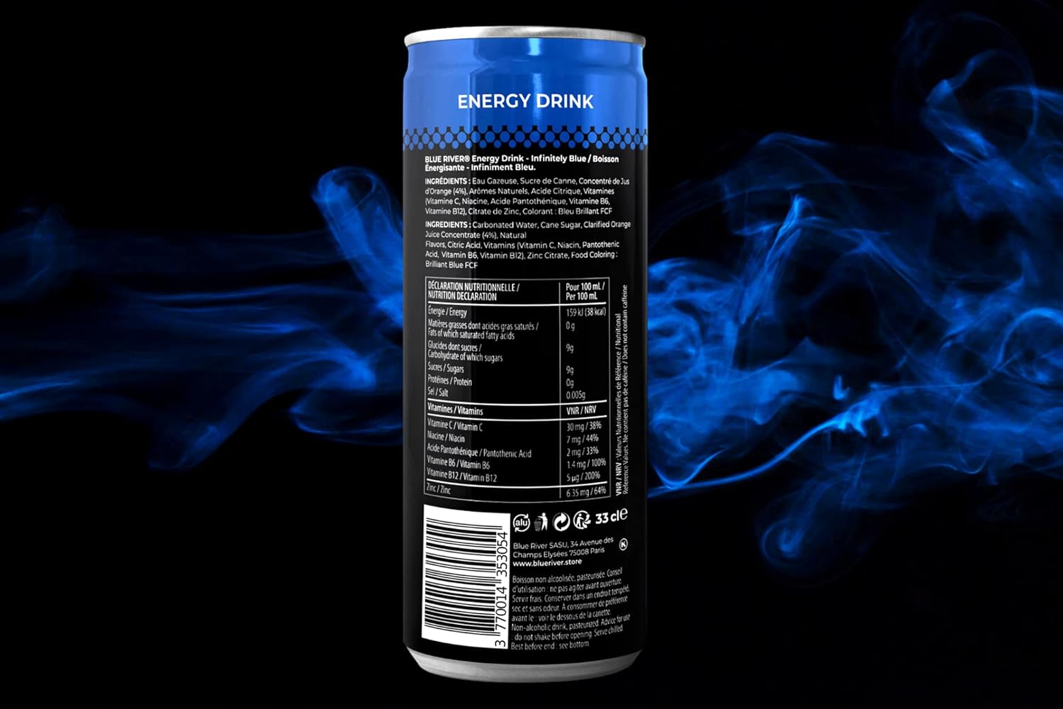BLUE RIVER Energy Drink – Pack 4 Canettes – Saveur Unique Couleur Bleu ...